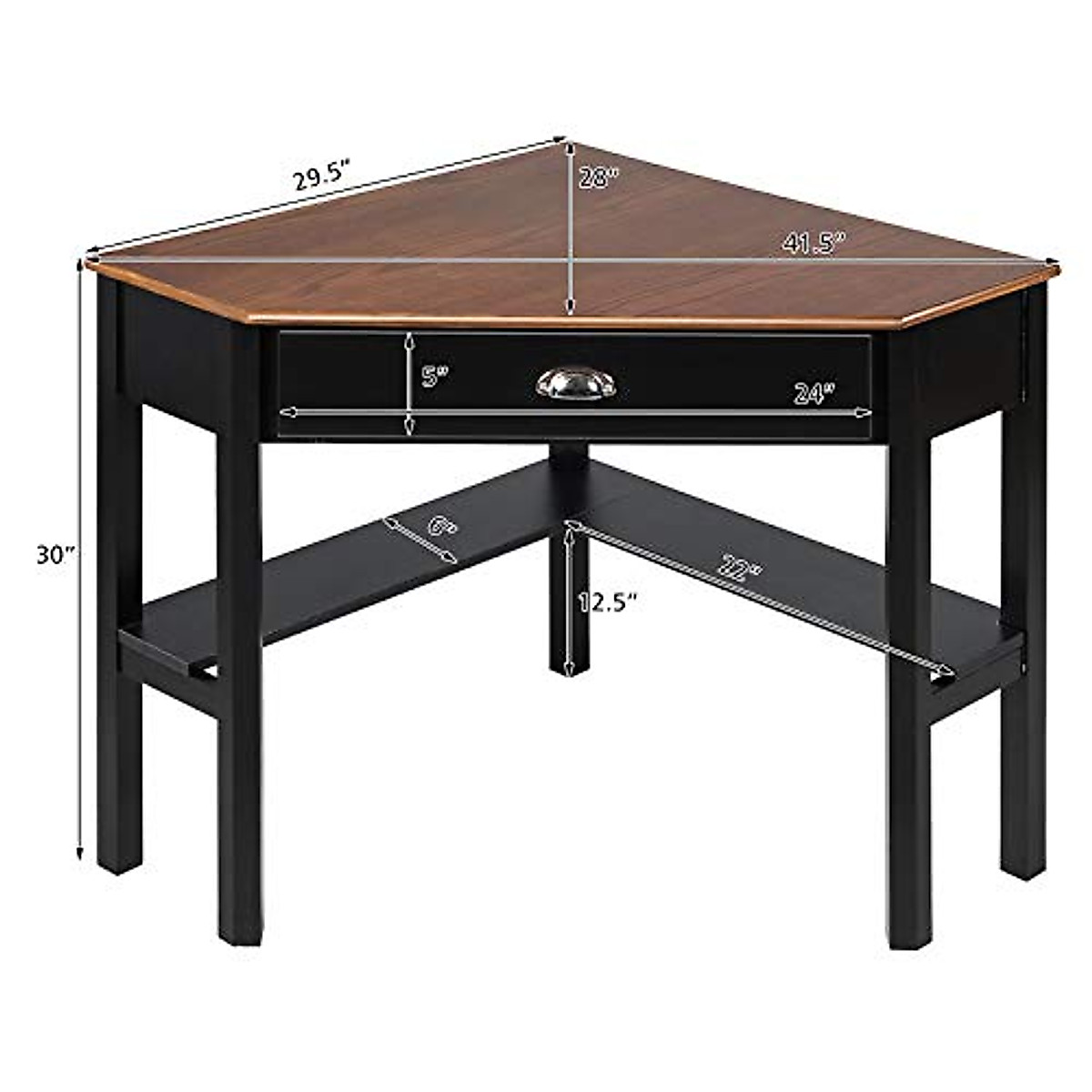 GOFLAME Computer Corner Desk, Wood Compact Home Office Writing Worstation with Drawer and Shelves, Laptop PC Corner Table for Small Space Home Office (Coffee)