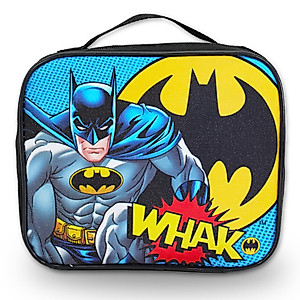 Batman Backpack and Lunch Box Set for Kids ~ Deluxe 16" Batman Backpack with Insulated Lunch Bag and Stickers (Batman School Supplies Bundle)
