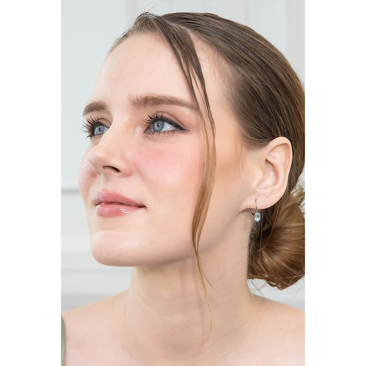 Light Aquamarine Earrings for Women Genuine Gemstone 7x5mm Oval Solitaire Drop Sterling Silver Light Blue Earring Bridesmaids Fashion