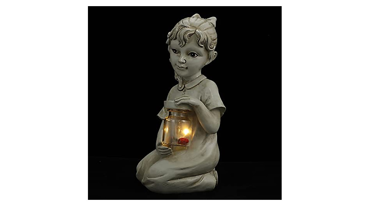 LIOOBO Solar Girl Garden Statue with LED Light - Eco-Friendly Decor