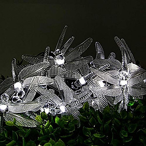 CIAOYE Dragonfly Solar String Lights, 30 LED 21ft 8 Modes Solar Powered Outdoor Waterproof Fairy Lighting for Christmas Trees Garden Patio Fence Wedding Party Decor, White