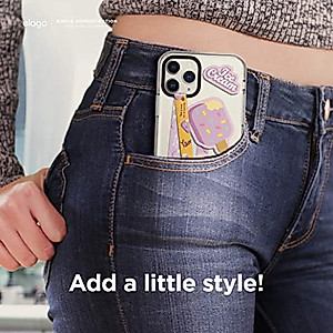 elago Phone Strap with Stickers, Phone Grip, Phone Loop Compatible with All Smartphone Case, Double Sided Design, Stickers Included, Compatible with Magsafe [Yellow Strap & Blueberry Ice Cream]