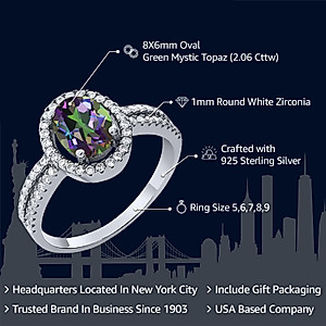 Gem Stone King 925 Sterling Silver 8X6MM Oval Gemstone Birthstone Split Shank Double Halo Engagement Ring | Wedding Band Anniversary Promise Ring For Women