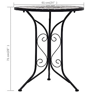 VanTook Outdoor Table Mosaic Patio Table, 24" Round End Table Patio Side Table Small Plant Stand Balcony Coffee Table Porch Indoor Ceramic Top, Gray