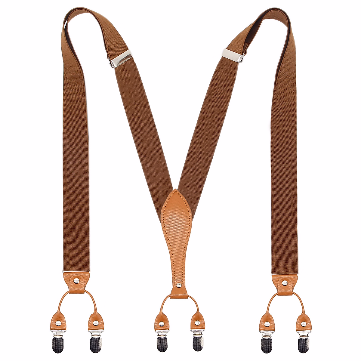 Timiot Mens Suspender Wide Leather 6 Metal Clips Adjustable Straps Y Shape (Coffe)