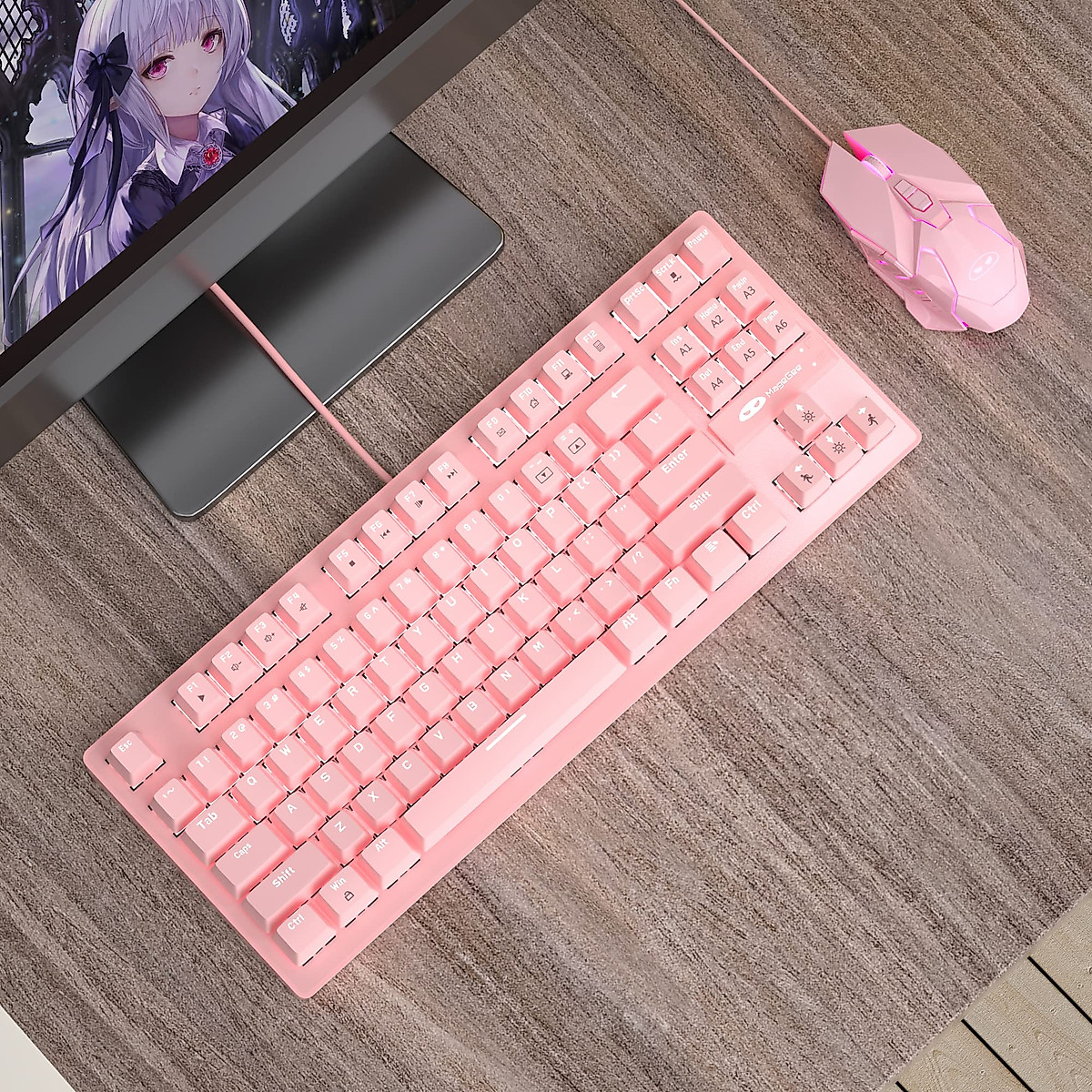 Pink Mechanical Keyboard Gamer Gaming White Backlit Wired TKL 87 Keys Gaming Keyboard with Blue Switch Keyboard for PC Gamer Computer Laptop/PS4/Xbox/MAC/Windows(Pink)
