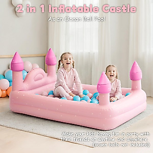 ROMPICO Inflatable Toddler Travel Bed with Safety Bumper,Portable Castle Toddler Bed with 4 Sides for Kids, Ideal for Vacation,Camping and Sleepover,Electric Pump Included (Pink)
