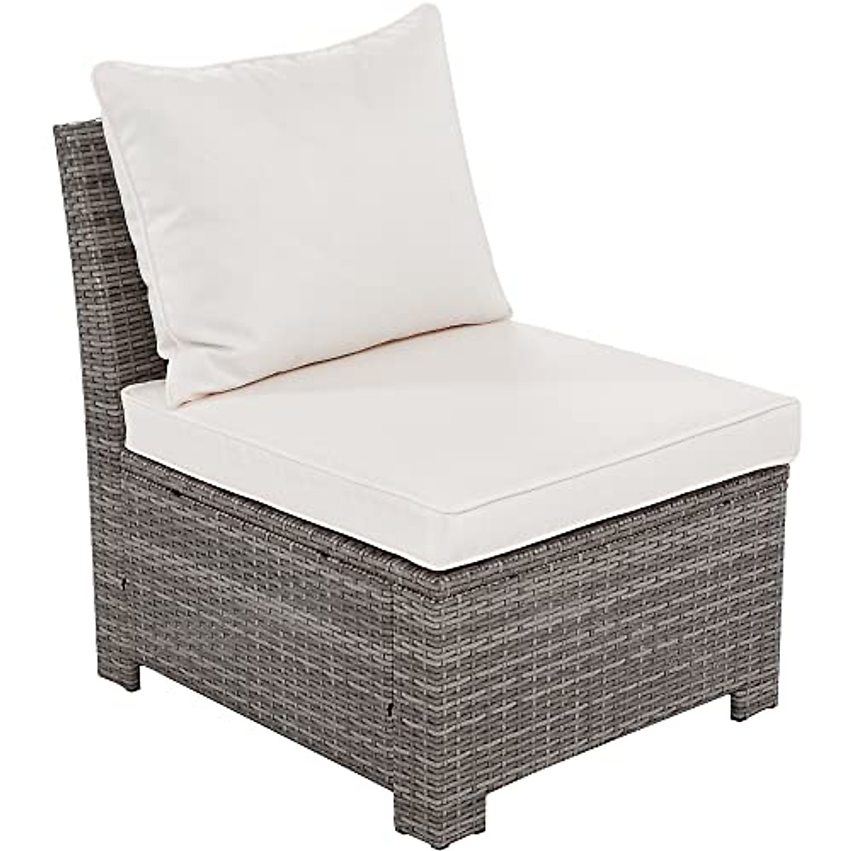 DHPM Furniture 6 Pieces Outdoor Sectional PE Rattan Sofa Brown Manual Wicker Patio Conversation Set with 2 Corner, 2 Single Chairs, 1 Ottoman and 1 Storage Table, Beige