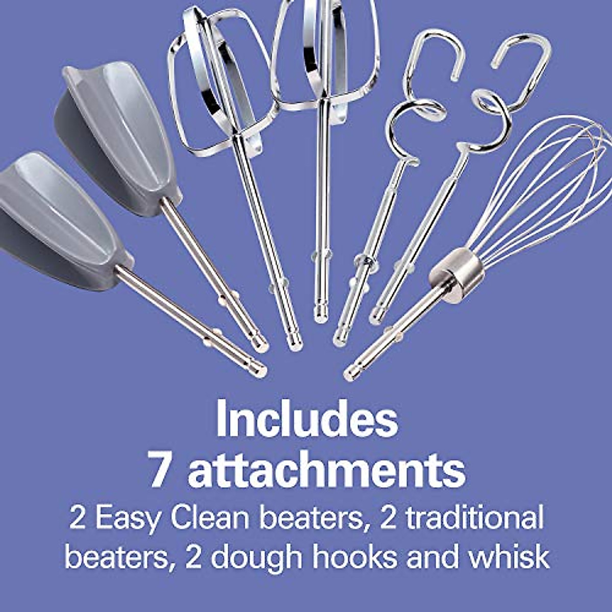 Hamilton Beach 6-Speed Electric Hand Mixer with Whisk, Dough Hooks and Easy Clean Beaters, Snap-On Storage Case, White