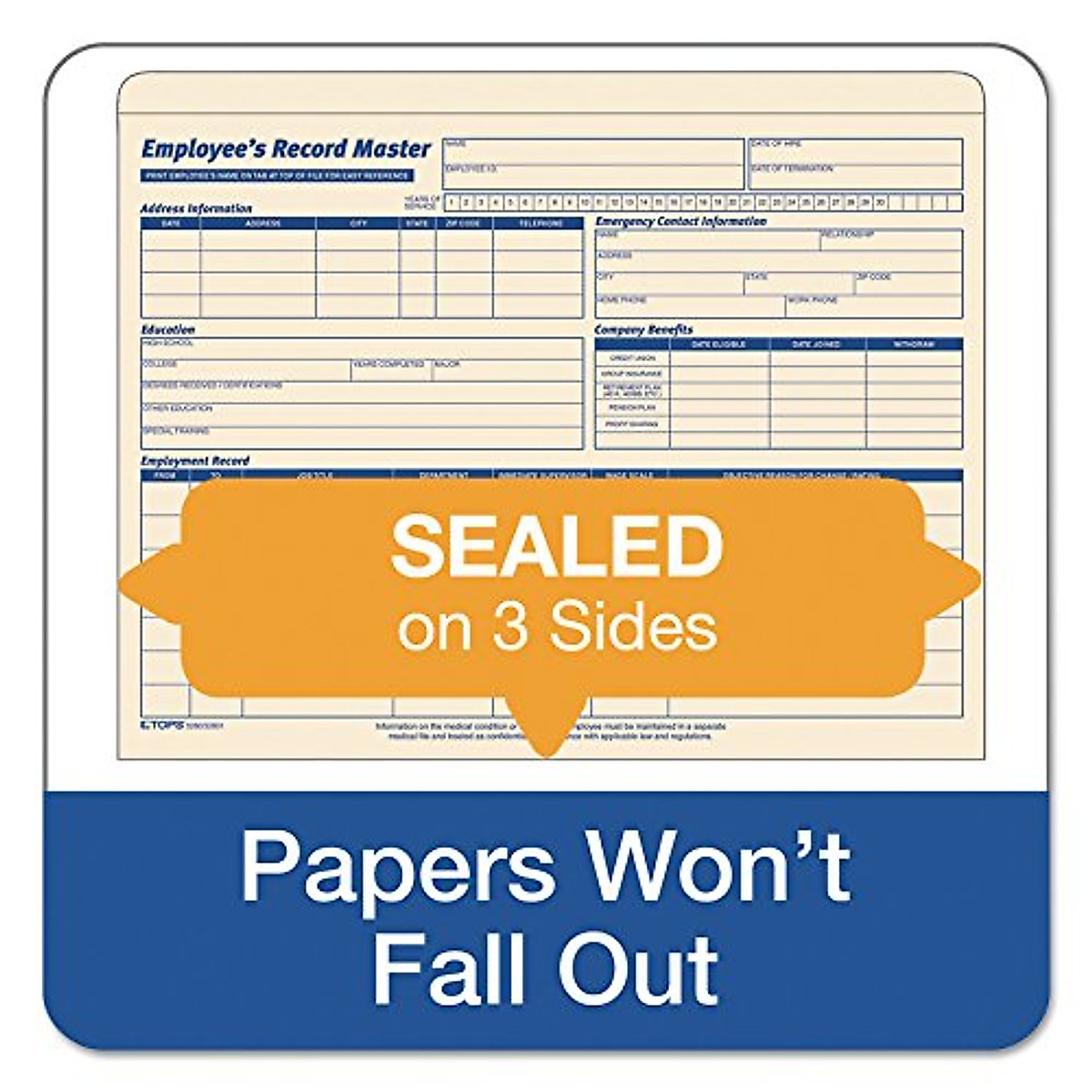 TOPS 3280 Employee Record Master File Jacket, 9 1/2 x 11 3/4, 10 Point Manila (Pack of 20)