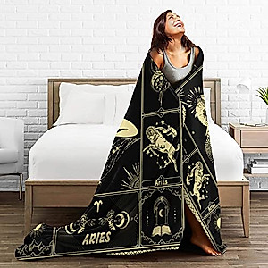 Aries Blanket 12 Horoscope Astrology Bed Blankets Soft Cozy Personalized Flannel Throw Blankets 60"X50"