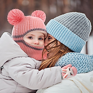 Baby Winter Hat Scarf Set with 2 Pack Mittens, Baby Winter Hat Set, Toddler Winter Hat with Neck Warmer, Fleece Lined Girls Boys Infant Winter Hat Set, Kids Winter Hat Scarf Earflap Hood Skull Caps