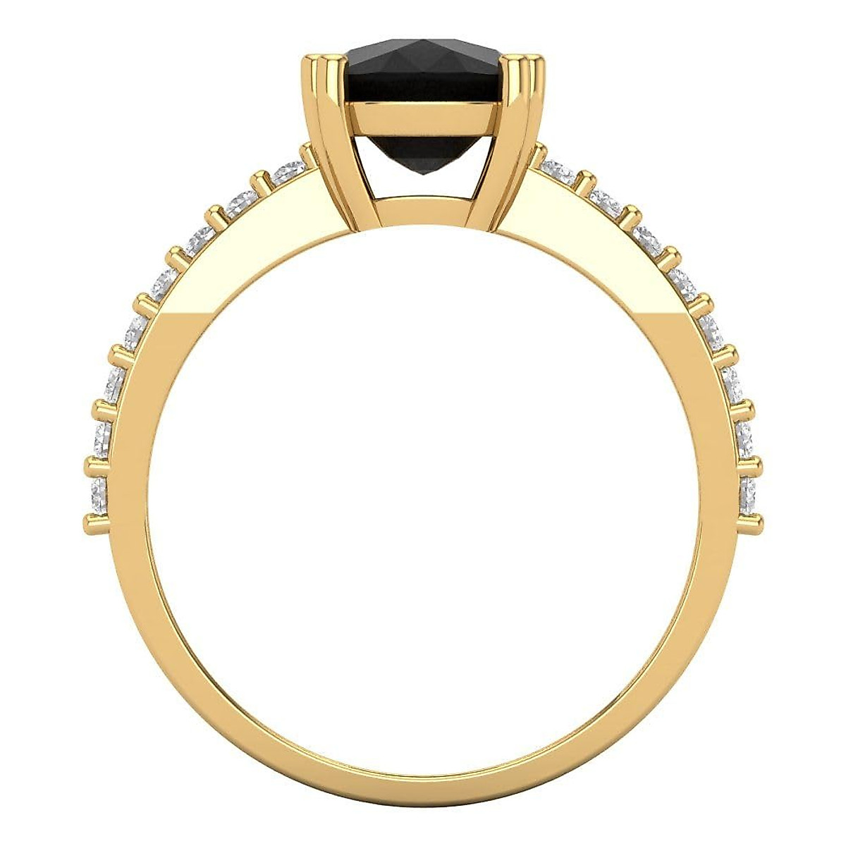 Clara Pucci 3.44 Carat Cushion Cut Solitaire Natural Black Onyx Bridal Wedding W/accent art deco Anniversary Ring 14k Yellow Gold 6.5