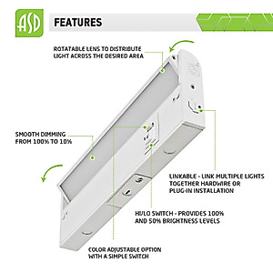 ASD Swivel LED Under Cabinet Lighting, 12 Inch 5W, Hardwired or Plug-in, 2700K/3000K/4000K Selectable, Rotatable Lens, Dimmable Linkable Under Counter Light for Kitchen, ETL & Energy Star