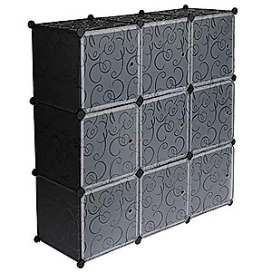 VINGLI Cube Storage, 9 Cube Organizer Shelves, Plastic Closet Cabinet, DIY Modular Storage Cube Organizer with Doors for Bedroom Living Room Office, Black