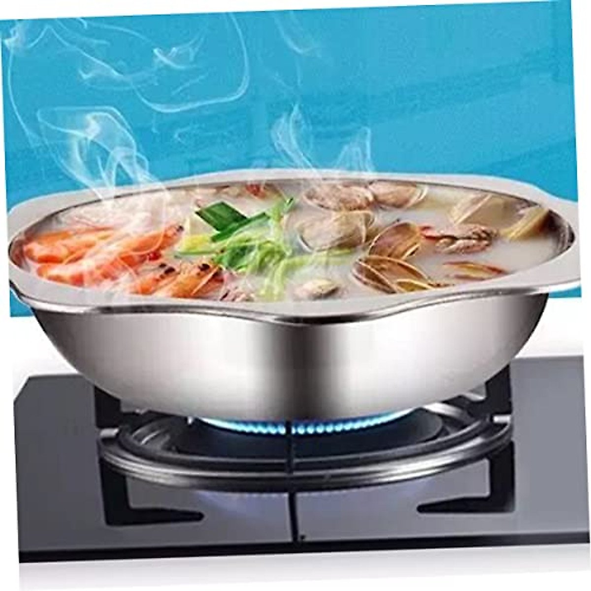 KJHBV Korean Cookware Stainless Steel Cooking Utensils Double Induction Cooker Pot Noodle Pot Hot Pot Cookware Hot Pot Pot Hot Pot Pot with Divider Two Flavors Soup Pot Yuan Yang Silver