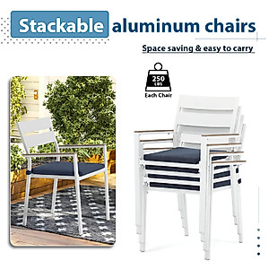 JOIVI Patio Aluminum Chairs Set of 4, Outdoor Stackable Dining Chairs with Armrest and Cushions for Outside Lawn, Garden, Backyard, Indoor Kitchen, Navy Blue