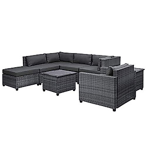 GODAFA 8-Piece Outdoor Patio Furniture Set,All-Weather PE Wicker Rattan Conversation Sectional Sofa with Comfortable Cushions for Backyard Porch Poolside, Gray