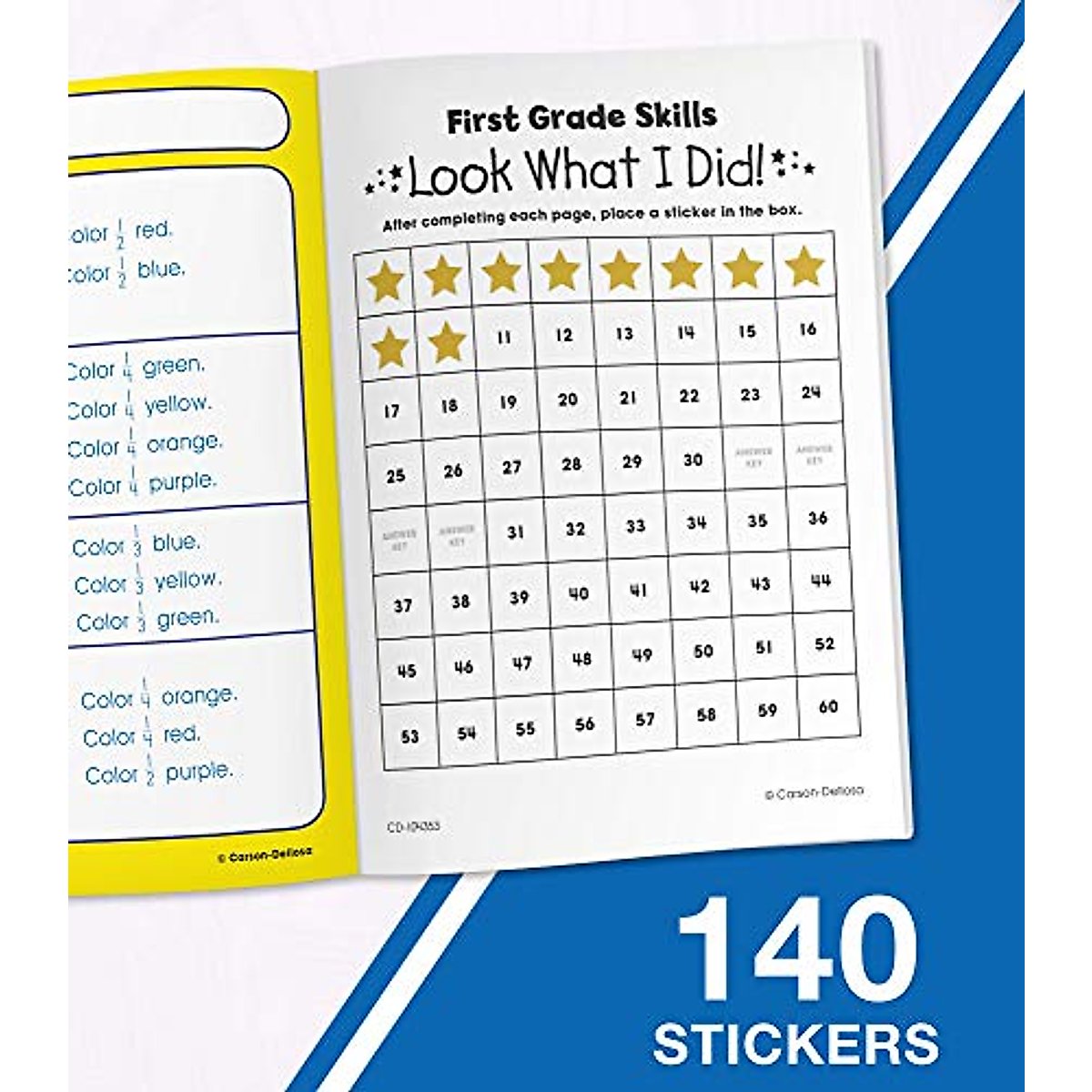 Carson Dellosa First Grade Skills Workbook―Grade 1 Reading, Addition, Subtraction, Graphing, Measuring, Phonics, Writing Skills Practice With Stickers (64 pgs) (Home Workbooks)