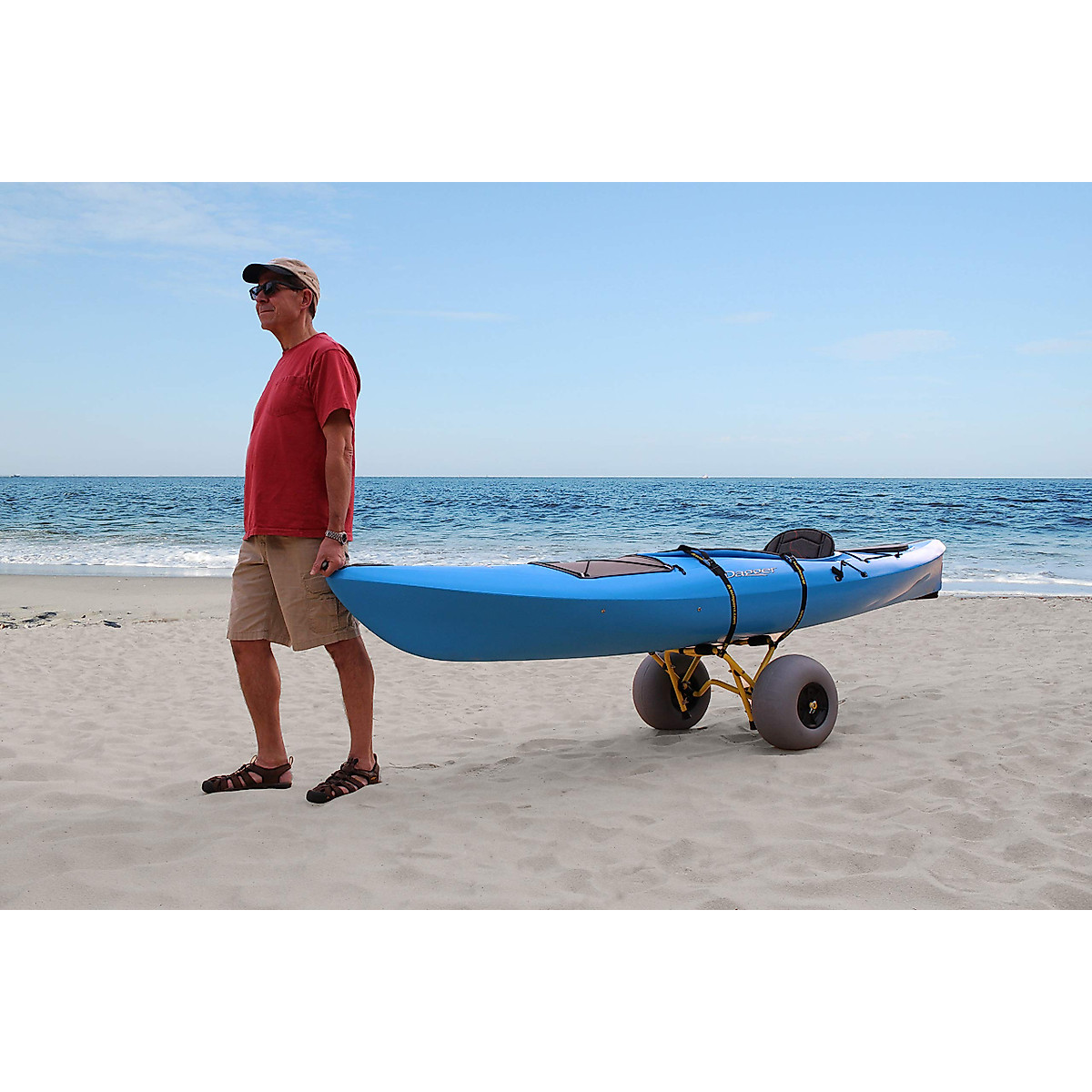 Suspenz Kayak Beach Cart Trailer, DLX Canoe Trolley with Balloon Wheels Sand Tires and Straps, Yellow, Flat Platform, 22-7044