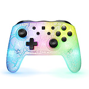 Manba Switch Pro Controller,Wireless Switch Controller Compatible with Nintendo Switch/Lite/OLED/PC,Bluetooth Pro Controller Switch with Adjustable LED Light/Turbo/Vibration,Wake-Up Function（White