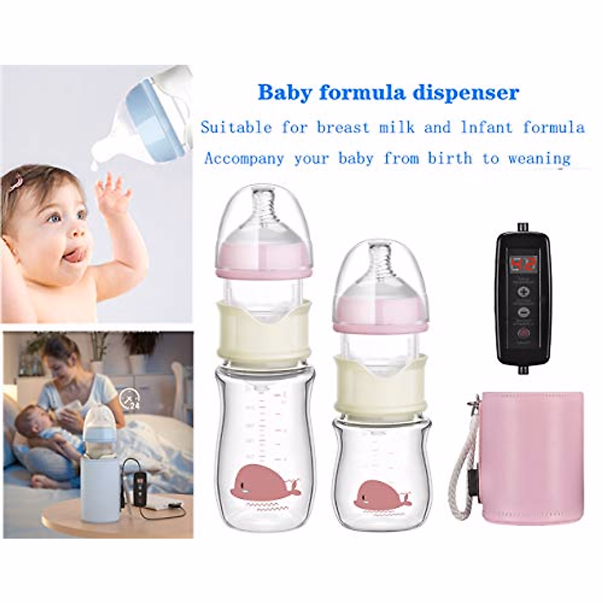 AIKEBAO Heating Constant Temperature Baby Glass bottles5oz,Portable/Formula Bottles/Automatic Mixing/Bottle for Formula/Baby Formula Bottle