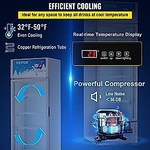 VEVOR Commercial Refrigerator,Display Fridge Upright Beverage Cooler, Glass Door with LED Light for Home, Store, Gym or Office, (8 cu.ft. Single Swing Door)