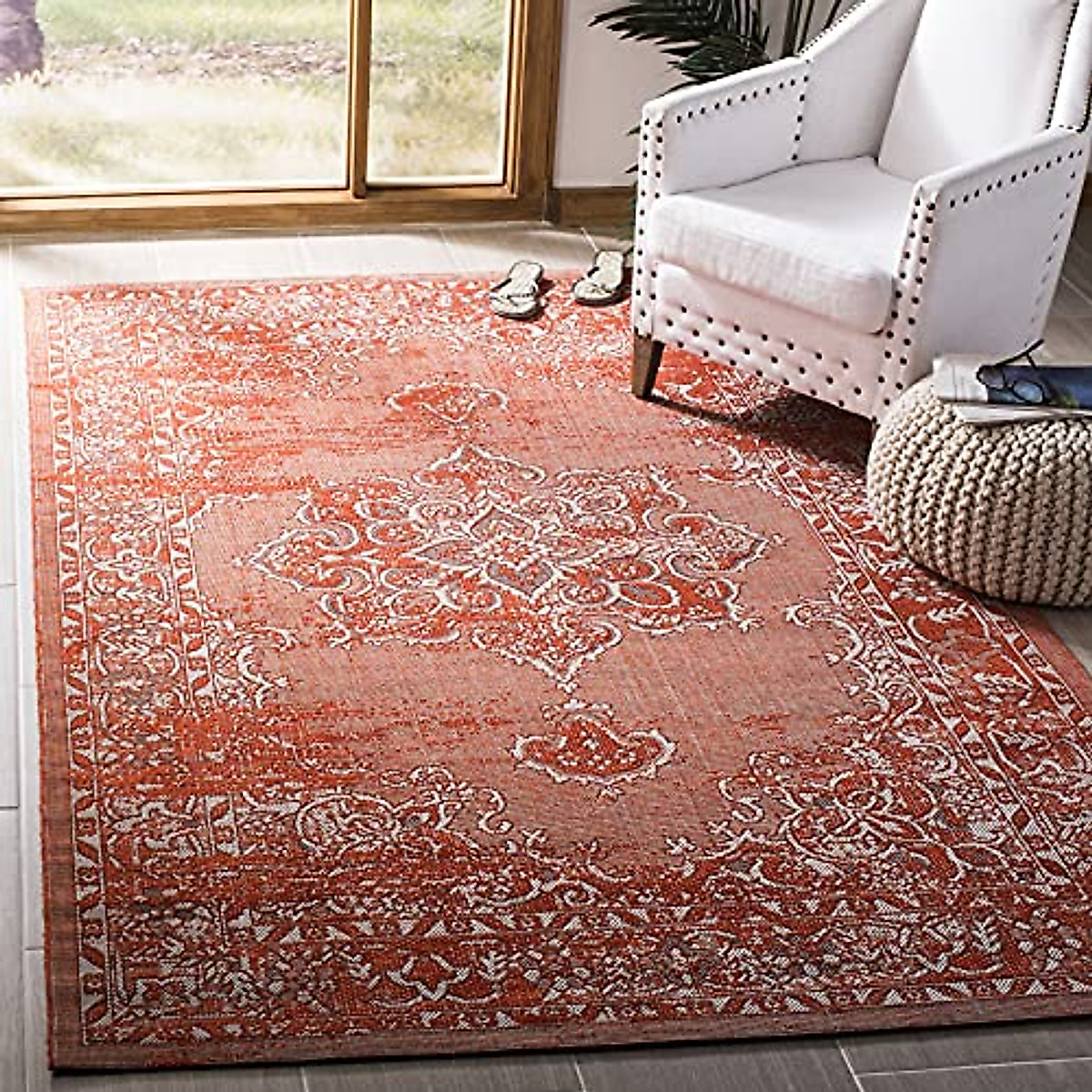 SAFAVIEH Palazzo Collection Area Rug - 8' x 11', Orange & Light Grey, Boho Medallion Design, Non-Shedding & Easy Care, Ideal for High Traffic Areas in Living Room, Bedroom (PAL124-7941)