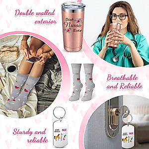 Skylety 3 Pcs Funny Nurse Gifts Set for women Including 20oz Tumbler Mug Nurse Crew Sock Nurses Keychain Nurse Practitioner gift for Nurse Graduation Birthday