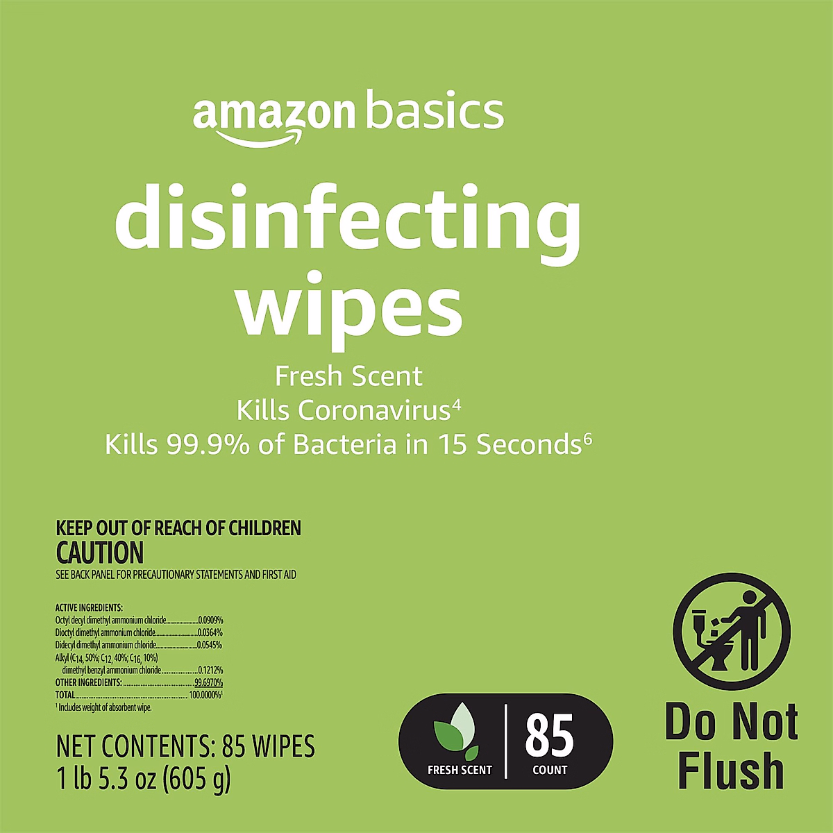 Amazon Basics Disinfecting Wipes, Lemon Scent & Fresh Scent, Sanitizes/Cleans/Disinfects/Deodorizes, 85 Count: Pack of 3 (Previously Solimo)