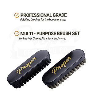 PROPER DETAILING CO. Leather Brush and Alcantara Brush | 2 Pack Leather Brush Car Detailing | Get Professional Results - Perfect for Cleaning Leather Seats, Sofas, and More | Detailing Brushes