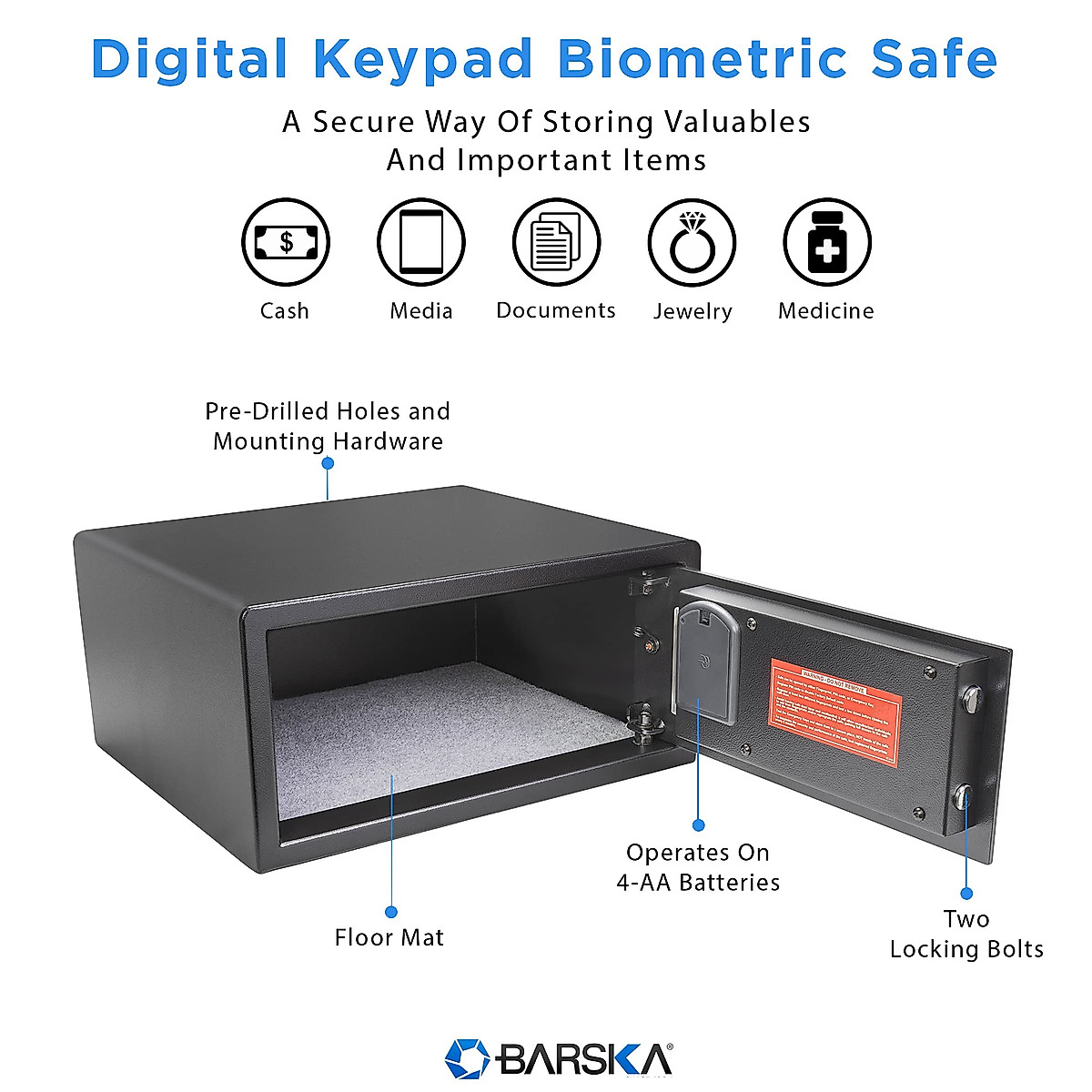 BARSKA AX13632 Digital Keypad Biometric Fingerprint Security Safe 0.85 Cubic Ft