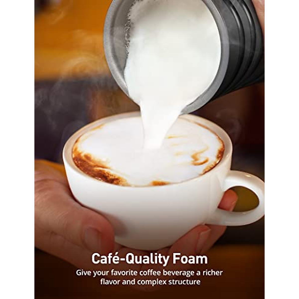 Milk Frother, Delvit Electric Milk Steamer 4 in 1 Foam Maker for Hot and Cold Milk Froth, Frother for Coffee, Latte, Cappuccino, Milk Warmer Heater, Non-Stick Interior