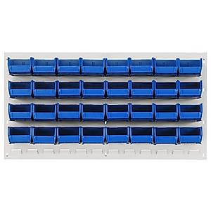 Quantum Storage QLP-3619HC-210-32BL Oyster White Louvered Panels Complete Package with Bins, 36" L X 19" H, Blue