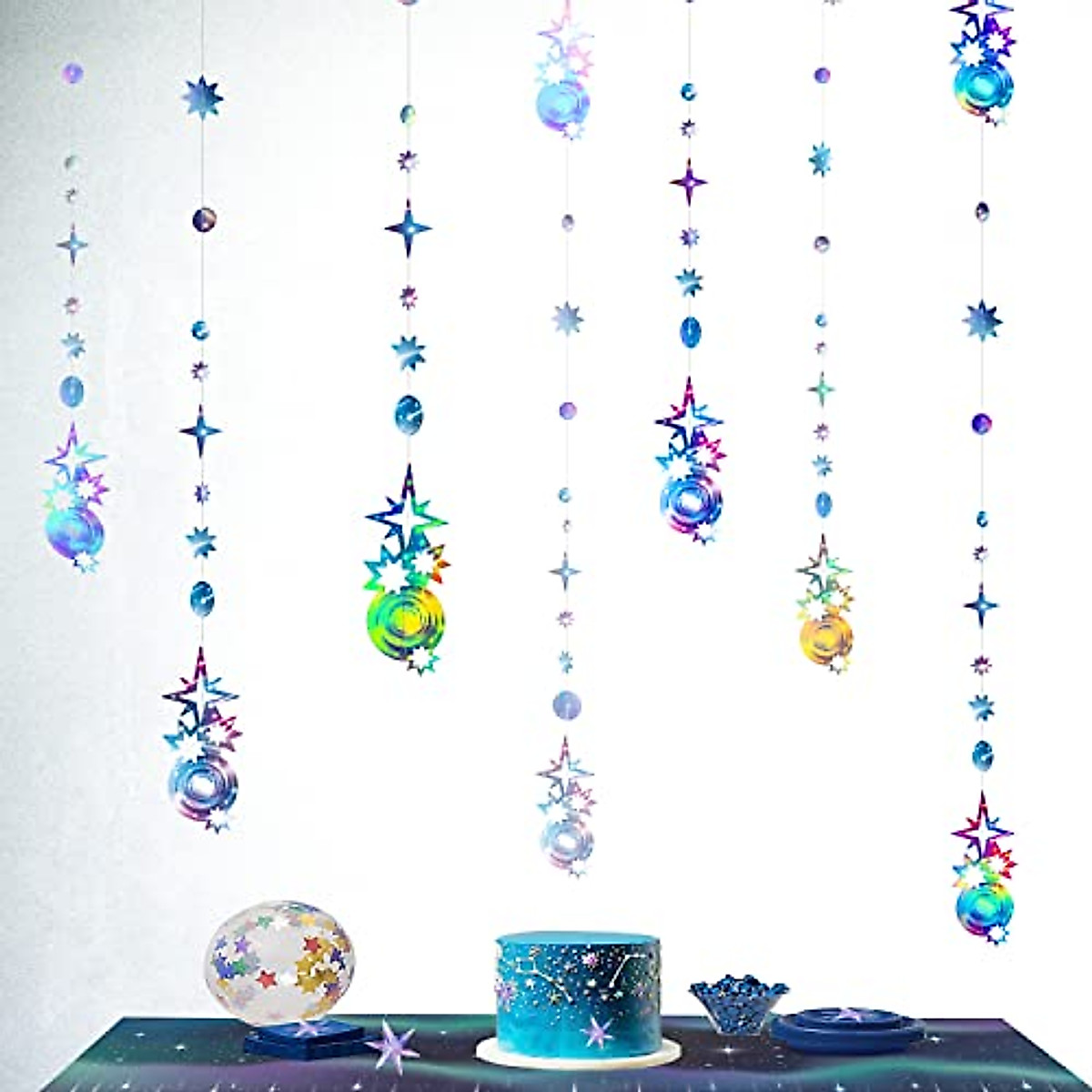 Iridescent Star Garlands Galaxy Shooting Star Hanging Streamer Banner Backdrop for Birhday Party Decorations Wedding Engagement Sweet 16 Bachelorette Bridal Baby Shower Anniversary Party Suppies