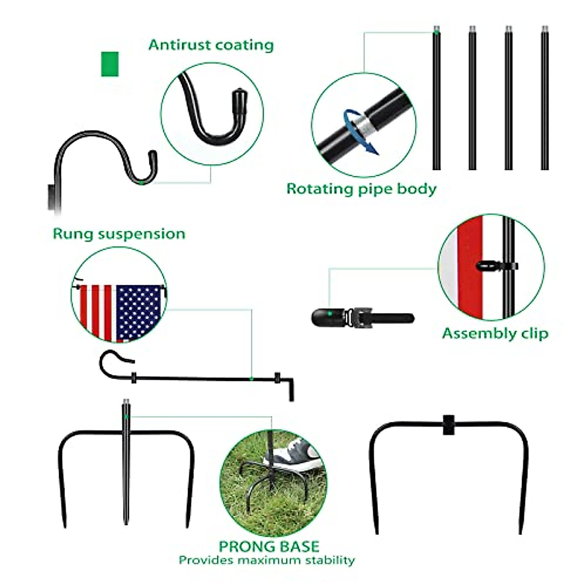 53 inch Garden Flag Pole with Flag with Anti-Wind Clip for Flag Heavy Duty Garden Flag Stand (1 PC, 53 INCH)…
