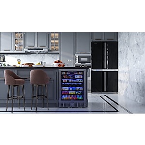 KoolMore 23.4” Inches Small Built-In Glass Door Refrigerator and Beverage Cooler for Soda Cans, 6 Wire Shelves, Adjustable Temperature Range [5.1 Cu. Ft.], 24" Inch (KM-BIR5C-GD)