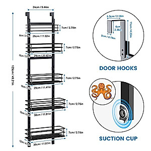 Purdaz Over the Door Pantry Organizer,Spice Rack,5-Tier Pantry Door Organizer Hanging Rack Adjustable Pantry Shelf Spice Can Organizer Shelves Kitchen Organization and Storage - Black