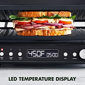 GreenPan 6-in-1 Multi-Function Contact Grill & Griddle, Healthy Ceramic Nonstick Aluminum, Two Sets of Grill & Waffle Plates, Adjustable Shade & Shear, Closed Press/Open Flat Surface, Matte Black