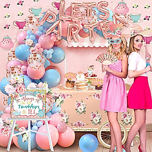 Tea Party Decorations, Let's Par Tea Decorations, Tea Party Photo Booth Props, Balloons, Tea Garden Party Decorations, Floral Teapot Cake Topper for Birthday Baby Shower Wedding Favors Girls Women