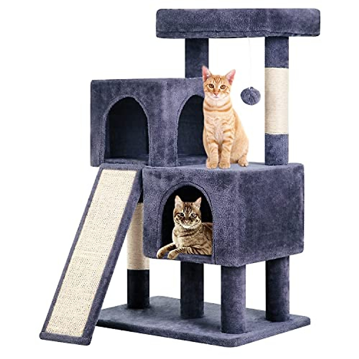 BestPet 36 inches Cat Tree for Indoor Cats Cat Tower with Scratching Posts Multi-Level Cat Furniture Condo with Ramp, Perch Spacious Cat Cave & Funny Toys for Kittens House,Dark Grey