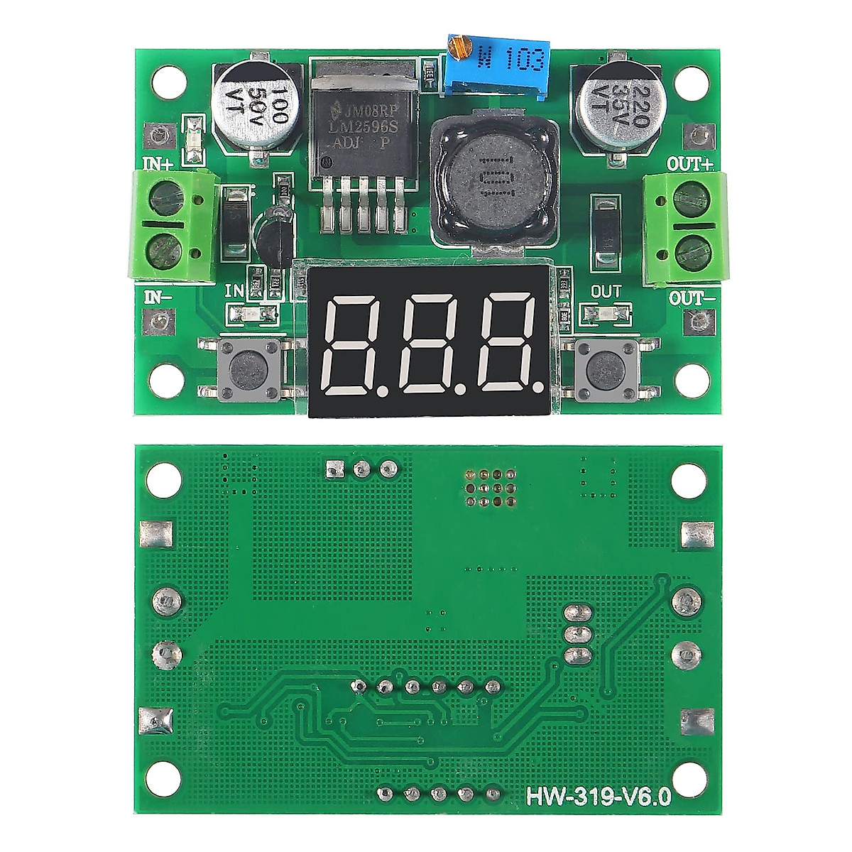 Aobao 4pcs LM2596 DC-DC Adjustable Buck Converter Reduced Voltage Regulator Power Module 4.0-40V Input to 1.25-37V Output with LED Voltmeter Digital Display (Green)