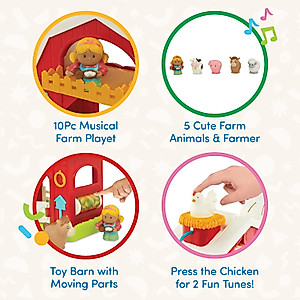 Battat – Farm Animal Toys – 10Pc Toy Farm Set For Kids, Toddlers – Toy Barn & Farm Animals – Music & Animal Sounds – Pretend Play Toy – Musical Farm Playset