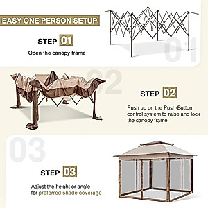 EAGLE PEAK 11x11 Pop-Up Gazebo Shelter with Screen Wall Panels Instant OutdoorTent with 121 Square Feet of Shade,Tan