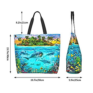 Gelxicu Cute Dolphin Shoulder Tote Bags Dolphin Casual Bag Cute Shoulder Handbags Animals Grocery Bags