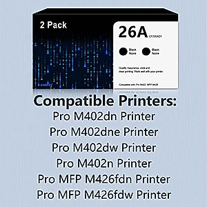 26A Toner Cartridges Black (2-Pack) | Replacement for HP 26A Works with Pro M402 Series, Pro MFP M426 Series | CF226A