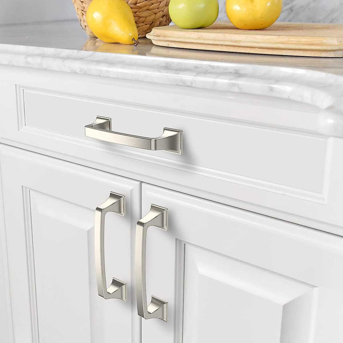 Amerdeco 10 Pack Brushed Satin Nickel 3.75 Inch(96mm) Hole Centers Kitchen Cabinet Pulls Hardware Kitchen Handles for Cabinets Cupboard Handles Drawer Pulls