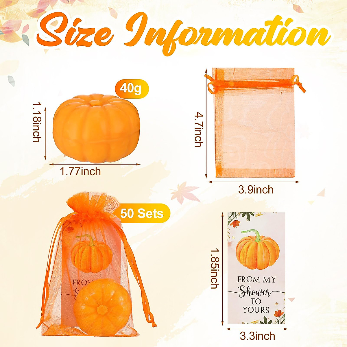 Heigble 50 Set Pumpkin Soap Favors Thanksgiving Fall Bridal Shower Wedding Pumpkin Baby Shower Favor 50 Pumpkin Soap 50 Thanks Cards 50 Organza Bags Gender Reveal Gift Keepsake for Fall Party Guest