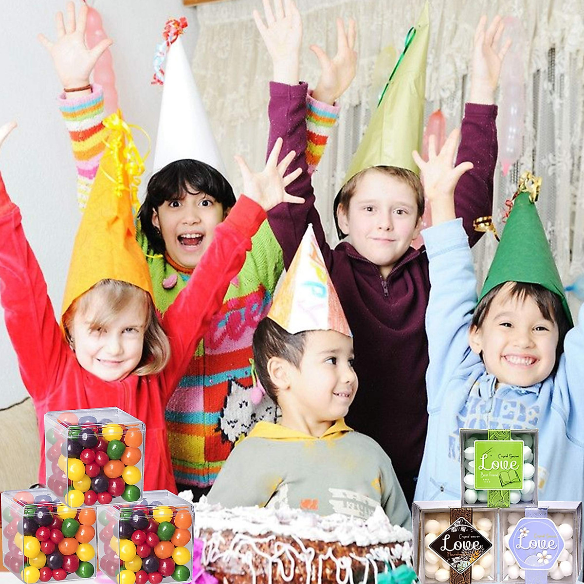 Acrylic Box with Lid Clear Acrylic Box Plastic Square Cube Christmas Display Boxes 24 Packs Transparent Candy Jewelry Organizing Storage Box Wedding Party Favor Decorations Box