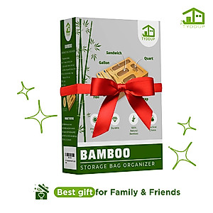 TYDDUP - 6 in 1 Ziplock Bag Organizer with Alum. Foil/Plastic Wrap Dispenser with Cutter & Labels for Kitchen Drawer |Bamboo Kitchen Organization |Compatible Gallons,Quarts,Snack,and Sandwich Bags.